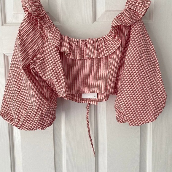 Zara | Tops | Zara Red And White Striped Ruffle Blouse | Poshmark